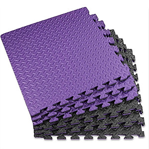 Xspec 1" Extra Thick 48 sq ft Reversible EVA Gym Foam Floor Mat Tiles (24" x 24"), Steel Pattern, 12 pcs, Black/Purple
