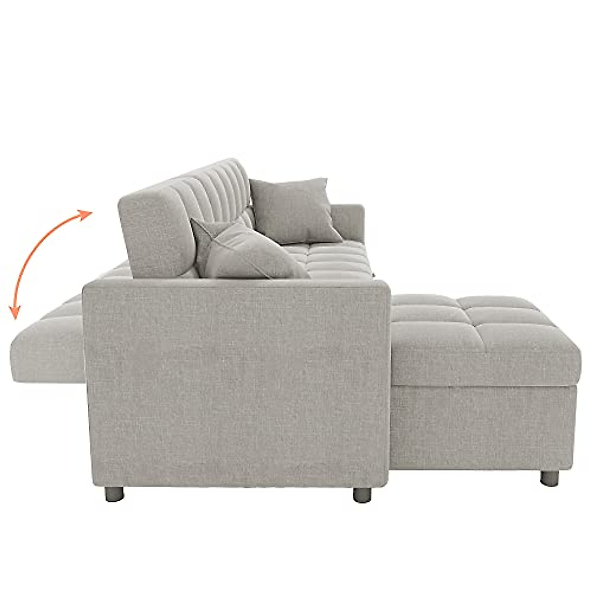 Koosom 82'' Square Arm Sofa Chaise with Reversible Cushions, L-Shape Sofa with Storage (Light Gray)