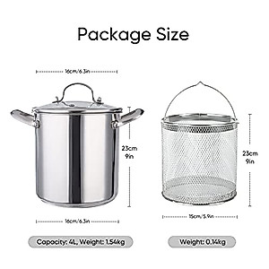Kerilyn Deep Fryer Pot, 5L Stainless Steel Frying Pot With Basket, Fish Fryer With Transparent Lid, For Kitchen French Fries, Chicken Etc.