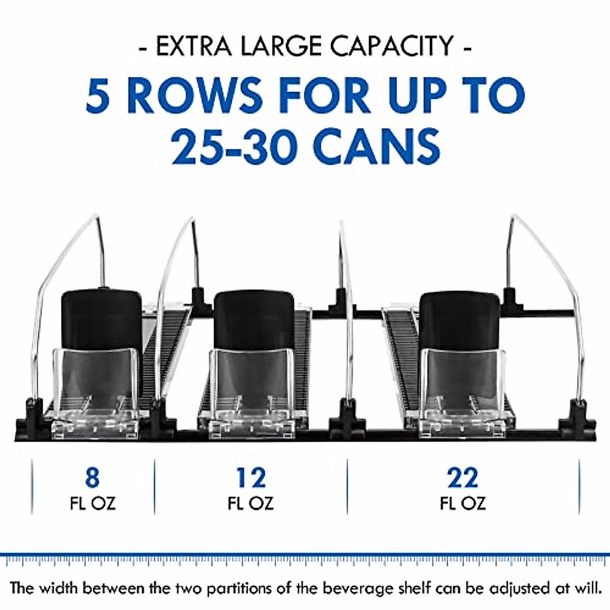 Drink Organizer for Fridge, Self-Pushing Soda Can Organizer for Refrigerator, Width Adjustable Pusher Glide, Beer Pop Can Water Bottle Storage for Pantry, Kitchen