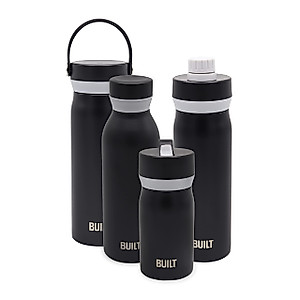BUILT Cascade Double Wall Vacuum Insulated Stainless Steel Wide Mouth Water Bottle with Comfort Grip and Carry Handle Lid, 20 ounces