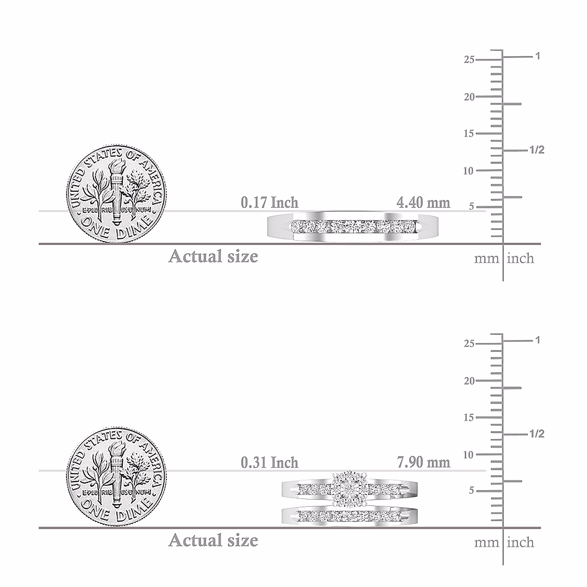 Dazzlingrock Collection 0.49 Carat Round Lab Grown White Diamond Cluster Wedding Trio Ensemble Set in in 925 Sterling Silver, Women Size 7.5 and Men Size 10