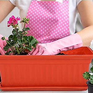Elcoho 6 Pack Flower Window Box Planters 17 Inches Plastic Vegetable Plant Pot Rectangular Planters with Trays for Windowsill, Patio, Porch, Garden, Home Decor (Red)