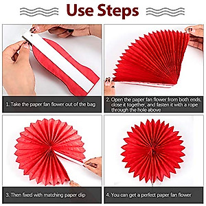 9 Pieces Halloween Christmas Party Hanging Paper Fans Round Decorative Paper Garlands Photo Booth Backdrops Decorations for Celebration Wedding Birthday Carnival Party Decor (Blue, Red, White)