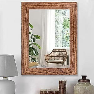 HLFMVWE Large Rustic Vintage Wood Framed Wall Mirror Rectangle Antiuqe Decor Hanging Mirror for Farmhouse Bedroom Bathroom Vanity Living Room Entryway Vertical or Horizontal Hanging Brown 28"x20"