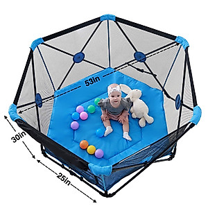 LuckyDove Portable Playpen for Innfants and Toddlers,Portable Play Yard for Baby with Padded Floor,Kids Activity Centre,Baby PlayPen with Carrying Bag,Washable,Foldable.Size:53"Wx 30"H(Blue)