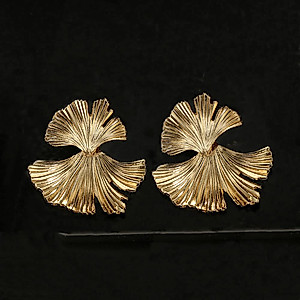 LOKLIFFAI Ginkgo Leaf Flower Earrings, Gold Geometric Statement Earring, Fashion Design Big Irregular Shape Boho Bohemian Drop Dangle Earrings