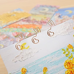 IUAQDP 50 Pieces Rabbit Shape Paper Clip, Cute Metal Bunny Shape Bookmark Clamp, Decorative Animal Shape Page Marker for Document Invitation Card Planner Organization School Office Party, Rose Gold