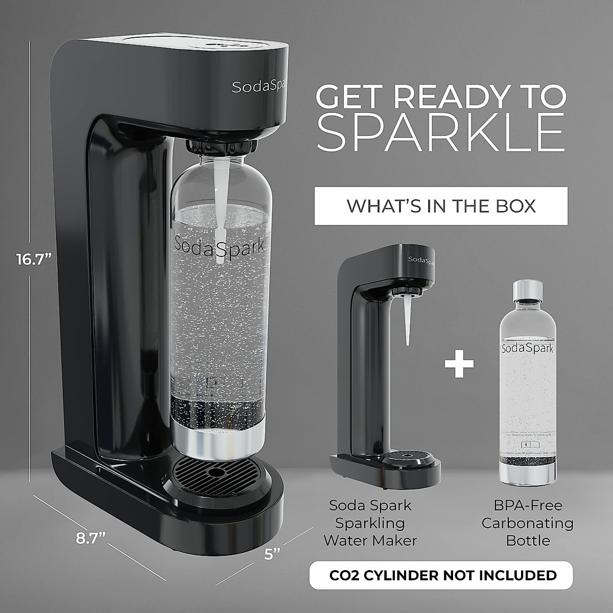 Soda Maker with BPA Free Bottle - CO2 Powered One Touch Fizz Control - Fresh Sparkling Water Maker - Homemade Sparkle Seltzer Streaming Machine, Carbonated Water Machine for Home [C02 NOT INCLUDED]