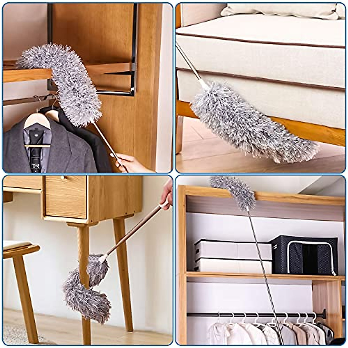 Atopov Microfiber Duster for Cleaning with 100-inch Stainless Steel Extension Pole Extendable Duster Collector Head Bendable, Washable, Lint Free Dusters, Roof，Ceiling Fan, Blinds, Cobwebs