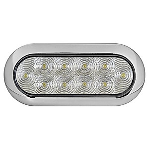 Partsam 2x 6 Oval White Led Trailer Lights 10 LED Clear Lens Oblong Led Trailer Truck Reverse Backup Light Flange Mount Stop Turn Tail Lights w/Chrome Bezels Waterproof Surface Mount 12V
