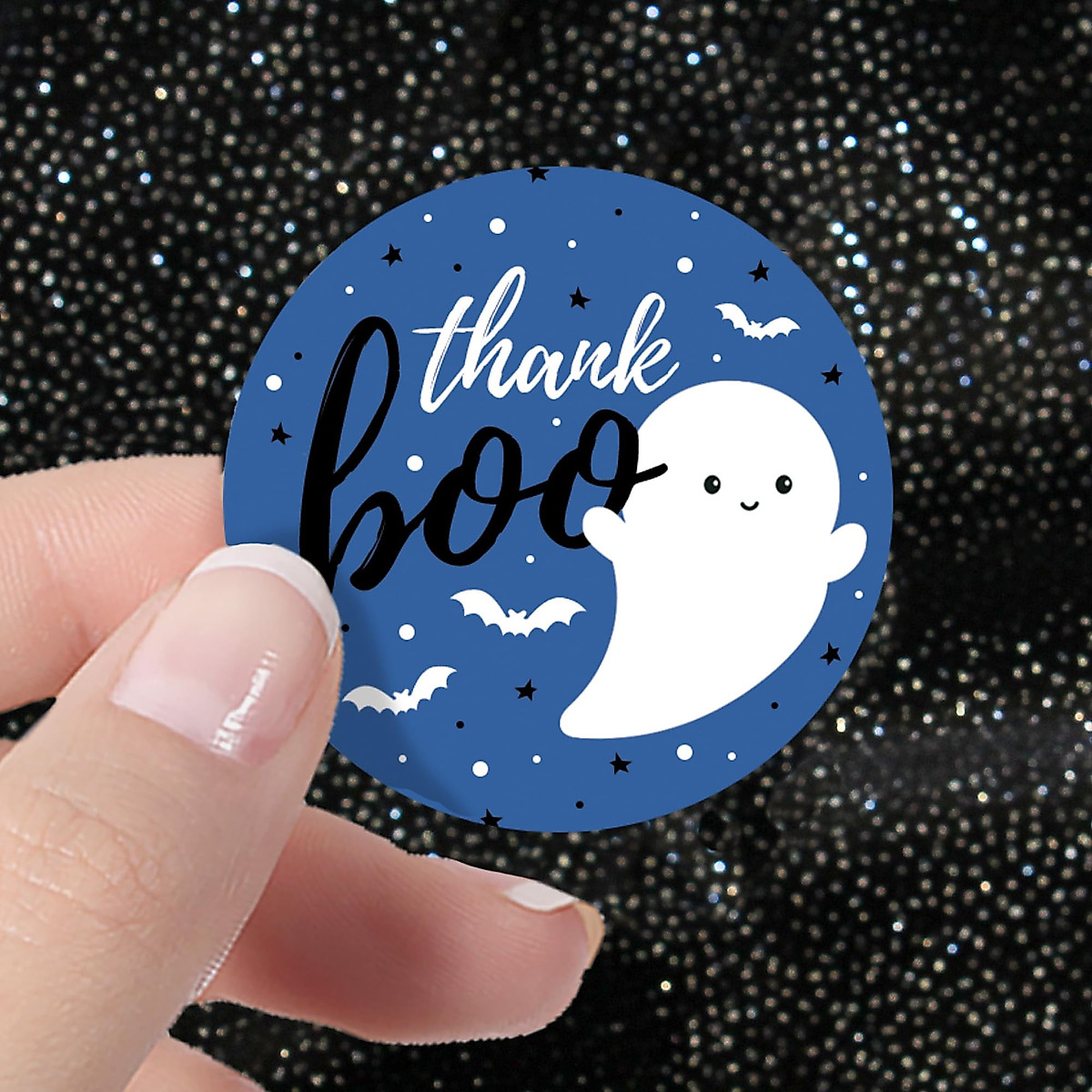 Blue A Little Boo is Almost Due Boy Baby Shower Thank You Card Stickers, Halloween Baby Shower Party Favor Bag Labels - 40 Count