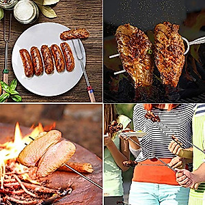 Kelfuoya 6Pcs Marshmallow Roasting Sticks Smore Sticks 32Inch Long Wooden Handle Barbecue Forks Telescoping Hot Dog Forks Smore Skewers for Campfire