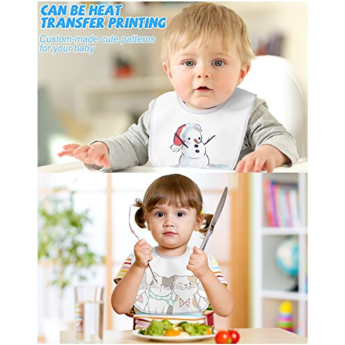 Foaincore 30 Pack Blank White Baby Bibs 2 Ply Waterproof Absorbent White Bibs Unisex Sublimation Baby Drool Bib with Hook and Loop Fastener Drooling Bibs for Baby Decorating Feeding Teething Drooling