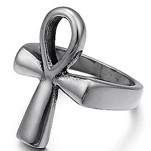 Fantasy Forge Jewelry Ankh Ring Womens Mens Silver Stainless Steel Ancient Egyptian Aunk Band Sizes 6-12 (6)