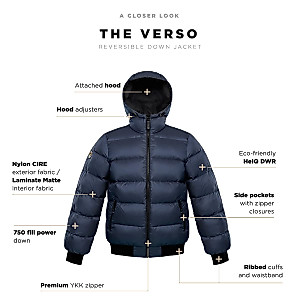 Triple F.A.T. Goose Verso Puffer Jacket - Winter Jacket for Men - Reversible Down Coat (Charcoal/Navy, Small)