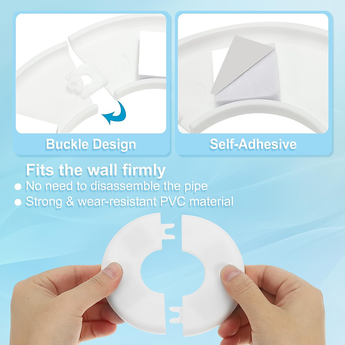 PATIKIL Wall Split Flange 1.36" (34.5mm),ABS Round Self-Adhesive Escutcheon Plate Buckles Water Pipe Cover for Kitchen Bathroom Arm Pipe Faucet Decoration, White
