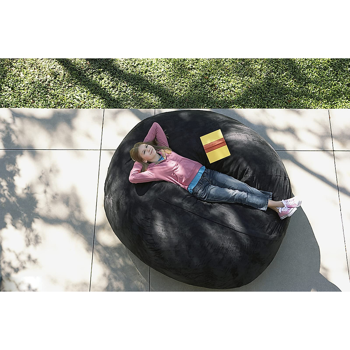 Giant Fur Bean Bag Chair Cover for Kids Adults, (No Filler) Living Room Furniture Big Round Soft Fluffy Faux Fur Beanbag Lazy Sofa Bed Cover (Black, 7FT)