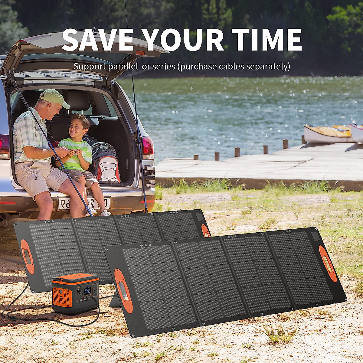 TWELSEAVAN 160W Portable Solar Panel for Jackery/EF/Bluetti/Anker/Goal Zero Power Station, IP68 Waterproof 23.5% Efficiency ETFE Foldable Solar Charger with Adjustable Kickstand for Camping Outdoor