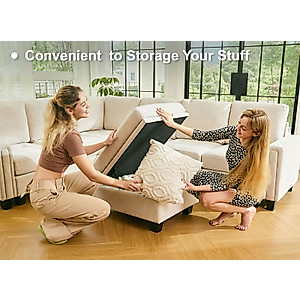 Belffin Secitonal Sleeper Sofa with Pull Out Couch Bed Modular Sectional Sofa with Storage Couch Velvet L Shaped Couch Sleeper Sofa Bed Beige