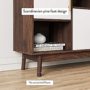 Nathan James Ellipse Multipurpose Storage Cabinet with Display Shelves and Doors, Entryway Modern Buffet or Kitchen Sideboard with Glam Gold Brass Accent, TV Stand, Walnut Brown