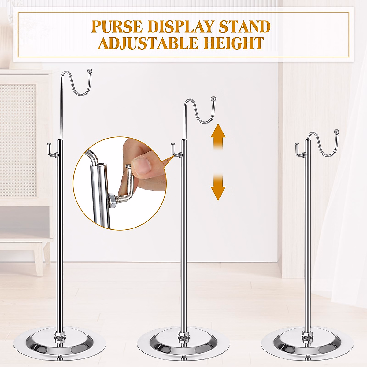 Therwen 6 Pcs Bag Display Stands Purse Display Stand Adjustable Height Handbag Holder for Home Boutique Store Counter Retail(Silver)