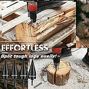Firewood Drill Bit Wood Log Splitter,5 PCS Kindling Splitting Drills Wedge Tool Removable Logs Splitters Cone Wedges Electric Driver Bits Heavy Duty Hex+Square+Round+Small Hex Shank