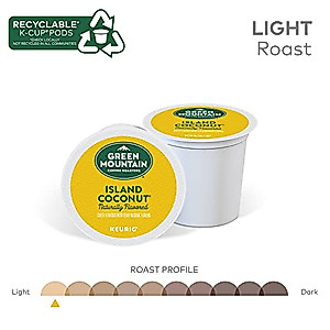 Green Mountain Coffee Roasters Island Coconut, Single-Serve Keurig K-Cup Pod, Flavored Light Roast Coffee, 12 Count (Pack of 6)