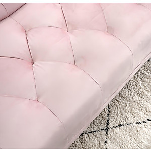 Modern Velvet Sofa Bed Futon with 2 Pillows,2-in 1 Convertible Sleeper Couch Bed,Folding Recliner Loveseat with Golden Metal Legs for Living Room Apartment Office (Pink) (Light Pink)