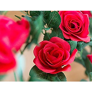 SWSTINLING 2 Pack (16FT) Artificial Rose Vine Flowers Plants Fake Flower Vine for Wedding Home Party Garden Craft Art Decor Red