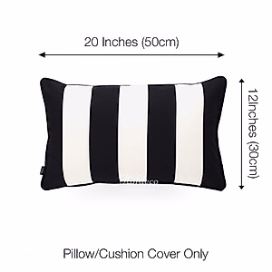 Hofdeco Decorative Lumbar Pillow Cover ONLY Indoor Outdoor Water Resistant Canvas Modern Black Stripes 12"x20"