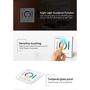 LGIDTECH P3 Miboxer Wall-Mounted Full Touch Panel Controller for 3528 5050 2835 RGB RGBW RGB+CCT Dimmable Color Changing LED Strip Lighting DC 12-24V 10A 120W 240W.Support Voice and DMX512 Control