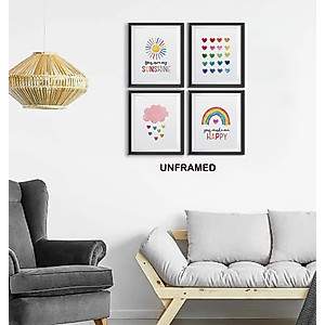 Inspirational Quote You Are My Sunshine Poster Prints for Home Girls Room Kids Room Nursery Classroom Decor,Boho Sun Rainbow Cloud Hearts Pattern Decorations Prints Wall Art Unframed 4pcs 8x10inches