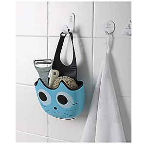 QTMY 2 PACK Cat Sponge Holder Basket with Buckle,Sink Faucet Caddy Hanging Drain Rack, Gadget Soap Brush Desk Pen Organizer for Kitchen Bathroom,Green Blue
