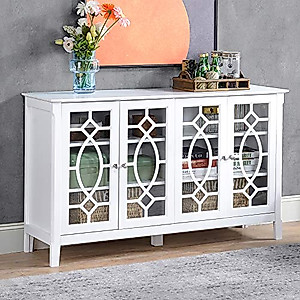 HOMCOM Modern Sideboard with Storage, Console Table, Buffet Cabinet with Glass Doors for Living Room, White