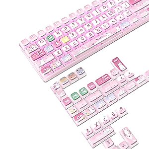 120 Key PBT Pudding Keycap Set ASA Profile with Transluscent PC Layer Dye-Sub Cute Cat Theme for 61/84/87/98/100/104Key TKL Cherry MX Gateron Kailh Cross Type Switch ANSI Mechanical Keyboard DIY(Pink)