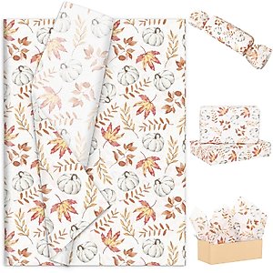 Generic AnyDesign 100 Sheets Fall Tissue Paper Pumpkin Leaves Art Tissue Autumn White Orange Wrapping Paper for Thanksgiving DIY Crafts Gift Packing, 19.7 x 13.8 Inch