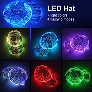 Ruconla Fiber Optic Cap LED hat with 7 Colors Luminous Glowing EDC Baseball Hats USB Charging Light up Even Party led Halloween cap for Event Holiday Black