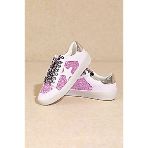 Mi.iM Alex Rubber Sole Lace-up Glitter Leather Star Sneakers (7.5, Pink)