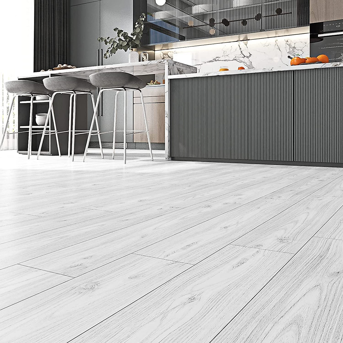 FunStick 6"x36" 15 Tiles Natural Wood Peel and Stick Floor Tile White Wood Vinyl Plank Flooring Peel and Stick Wood Planks for Walls Waterproof Stick on Laminate Flooring Tiles for Bathroom Bedroom RV