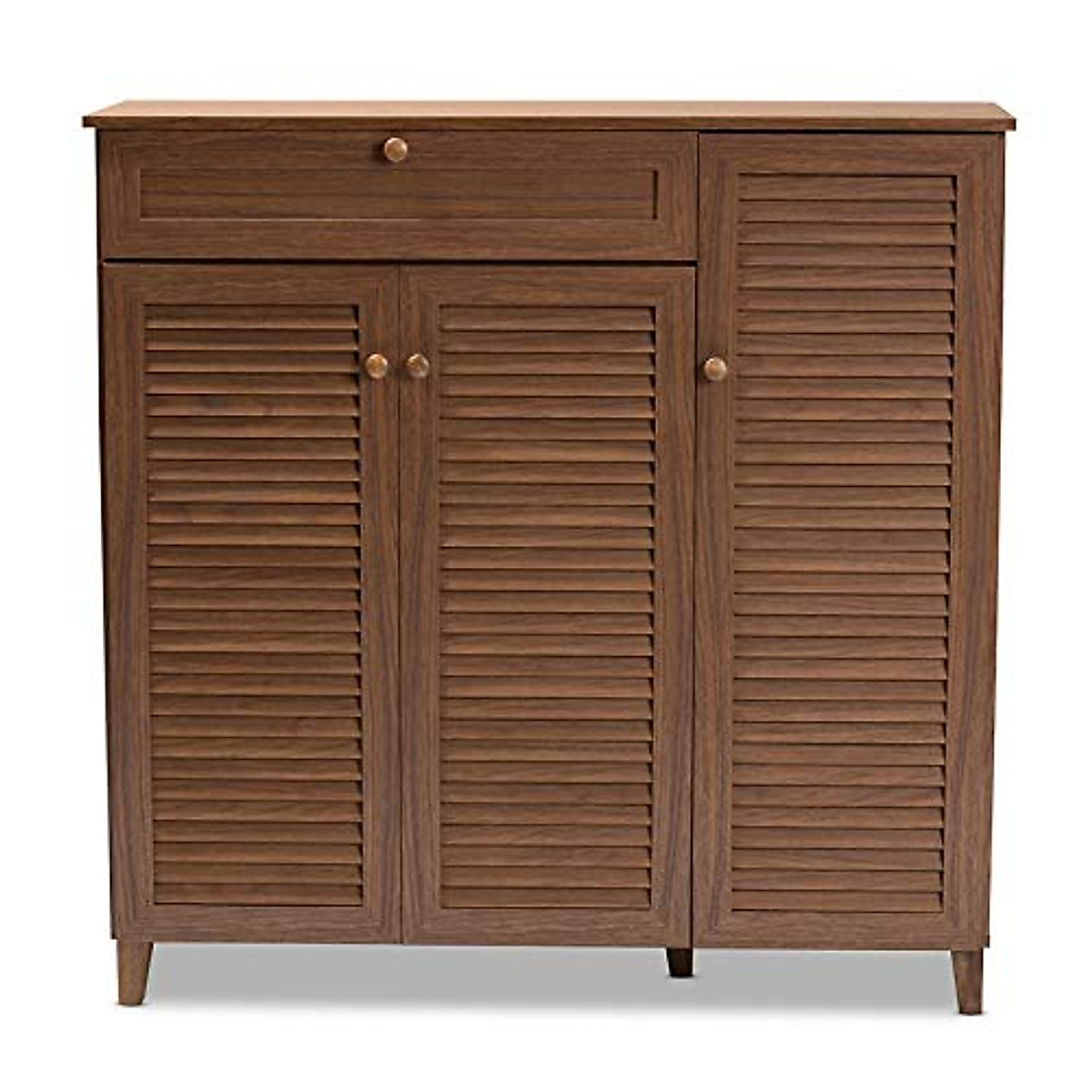 BOWERY HILL Wood 11-Shelf and Drawer Shoe Cabinet in Walnut Brown