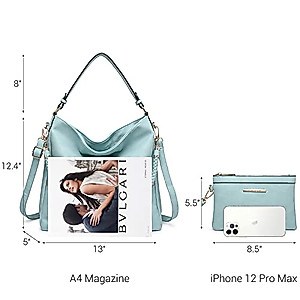 Dasein Hobo Handbags for Women Purses Vegan Leather Shoulder Bags Bucket Purse Large Tote Set with Long Strap (light blue)