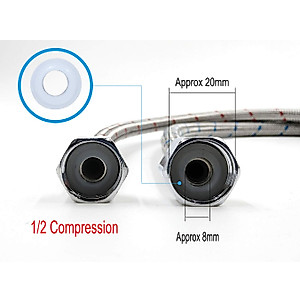 24-Inch Long Faucet Connector Braided Stainless Steel Supply Hose 1/2-Inch Female Compression Thread x M10 Male Connector, x 2 Pcs (1 Pair)