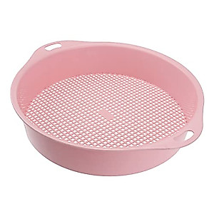 Yardwe Garden Sieve，1PC Plastic Mesh Soil Sieve Mesh Screen with Handle, Sifting Pan for Home Plant Gardening Round Shaped (Pink)