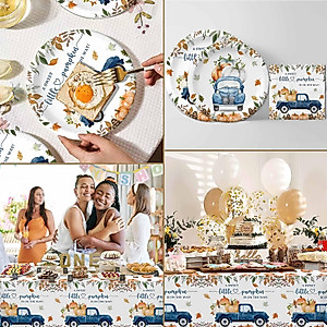 Yuzioey 177pcs Pumpkin Baby Shower Decorations, A Little Pumpkin is On The Way, Fall Pumpkin Disposable Dinnerware (Serve 25 Guests)with Paper Plates Cups Napkins, Banner Tablecloth