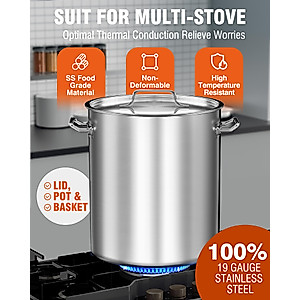 PYY Turkey Fryer with Basket & Lid - 60qt Boil Pot Stainless Steel Crab Lobster Crayfish Shrimp Stock Pot Boiler Deep, Fried Cooker for Commercial Outdoors or Gatherings, 15.7 * 17.3"