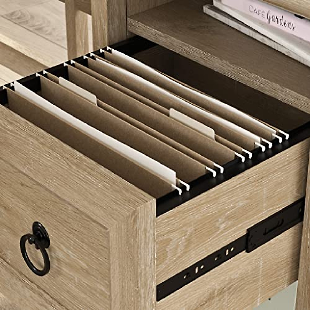 Sauder Adaline Cafe L-Desk, L: 59.65" x W: 59.65" x H: 29.92", Orchard Oak Finish