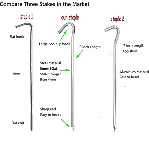 OK5STAR 9 Inch Galvanized Tent Stakes Metal Tent Pegs, Heavy Duty Steel Yard Camping Stakes Tarp Hooks Inflatables Outdoor Decorations, 25 Pack