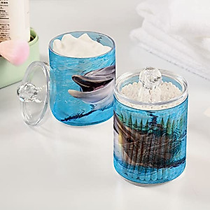 Coikll Cute Dolphin Qtip Holder with Lid 2PCS Apothecary Jars Storage Containers, Clear Plastic Canister for Cotton Swab,Floss Picks, Cosmetics