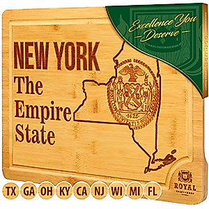 Bamboo State Cutting Board for Kitchen – New York Cheese Board, Charcuterie Platter & Serving Tray, (15" x 10")
